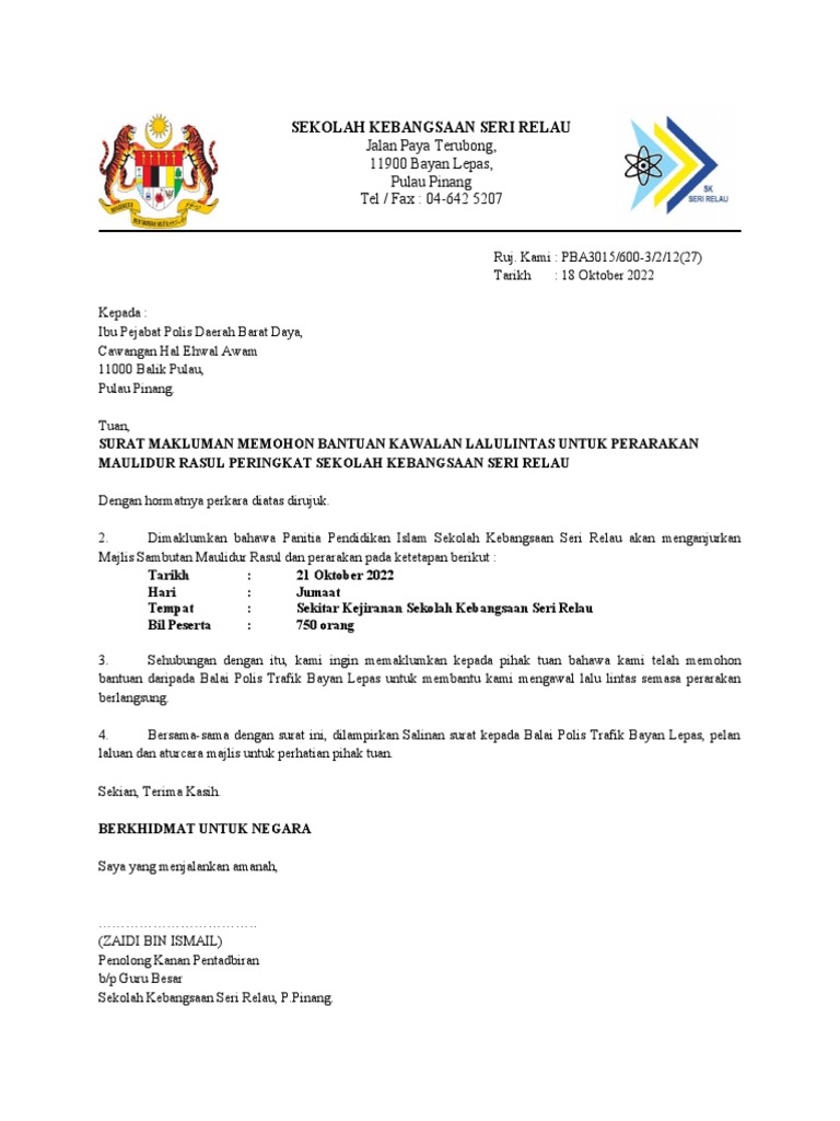 Surat Makluman Polis Maulidur Rasul | PDF
