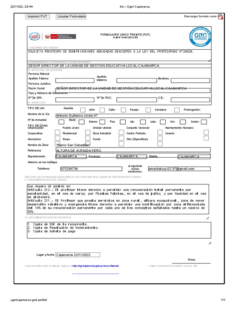Fut - Ugel Cajamarca 2 | PDF