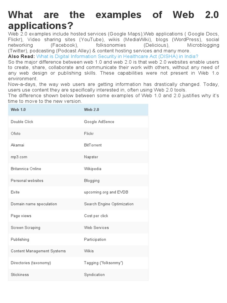 What Are The Examples of Web 2.0 Applications? | PDF | Web 2.0 | World ...
