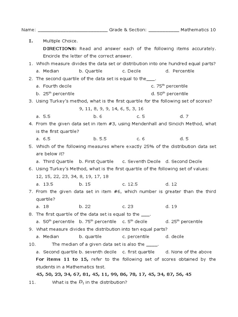 Assessment Test | PDF | Percentile | Median
