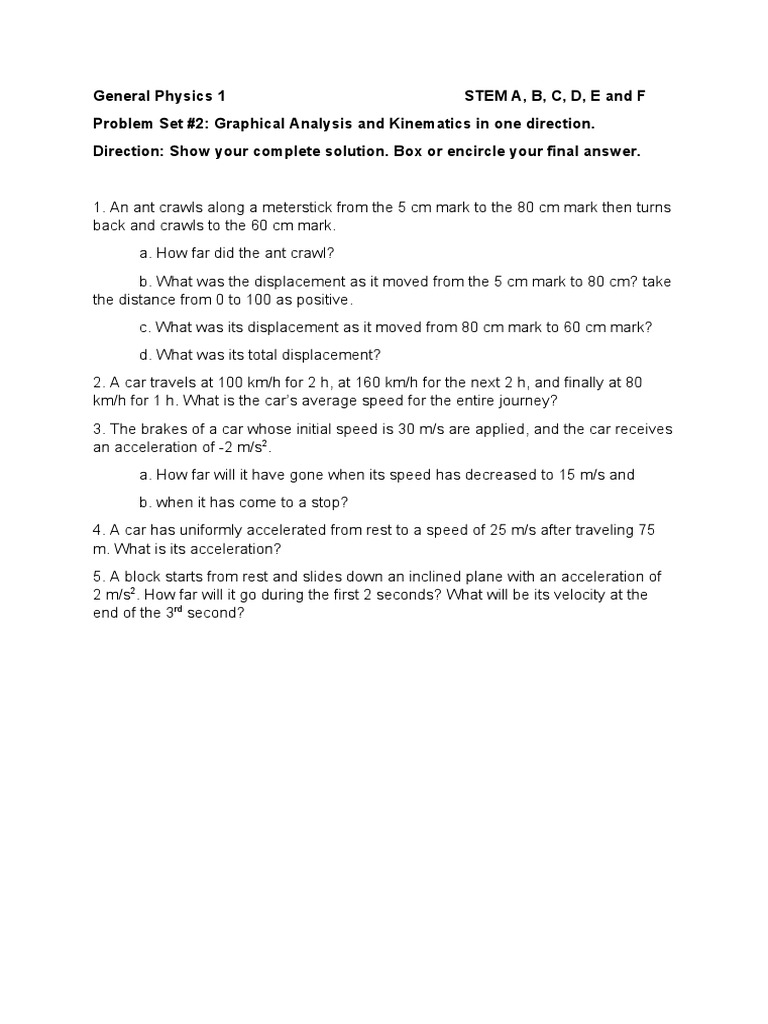 Physics Problem Set: Kinematics & Graphs | PDF | Speed | Acceleration