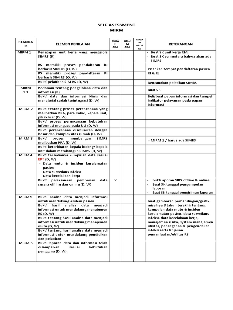 Self Assesment Mirm | PDF