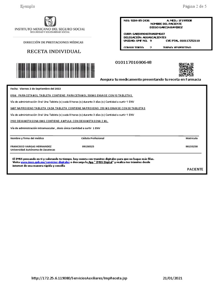 Receta IMSS Editable | PDF | Drogas | Especialidades Medicas