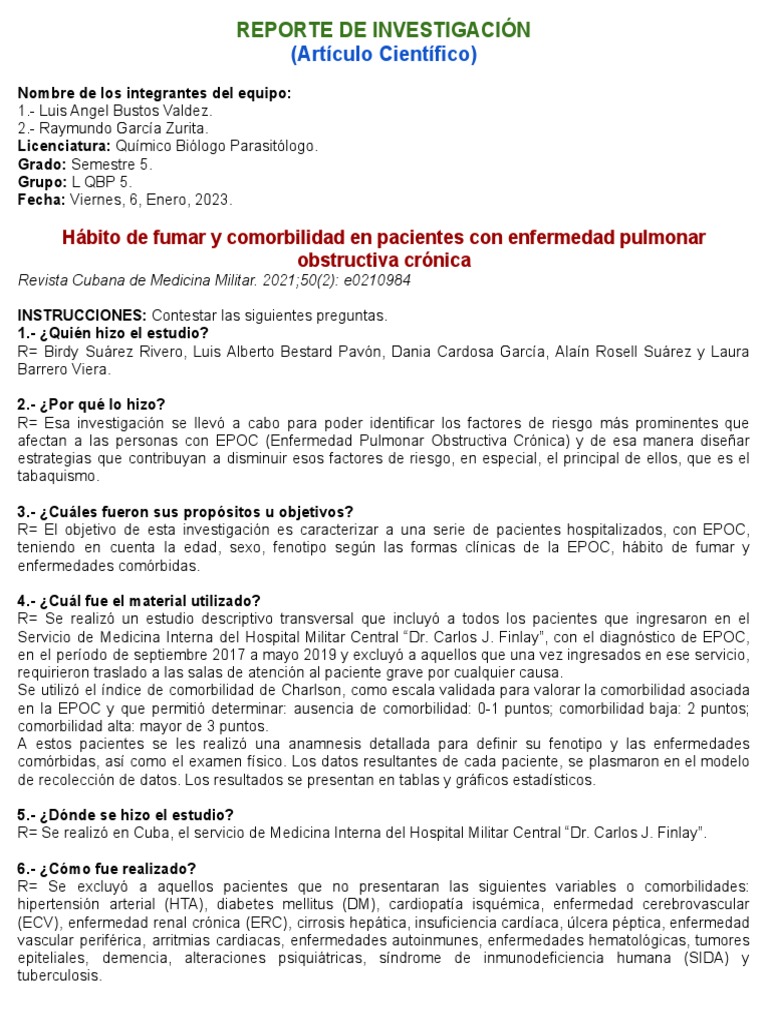 Reporte de Investigación de Artículo Científico | PDF | Enfermedad ...