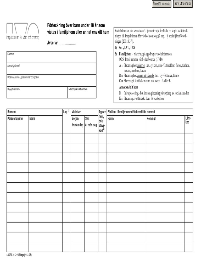 Blankett Sosfs 2013 24 Bilaga | PDF