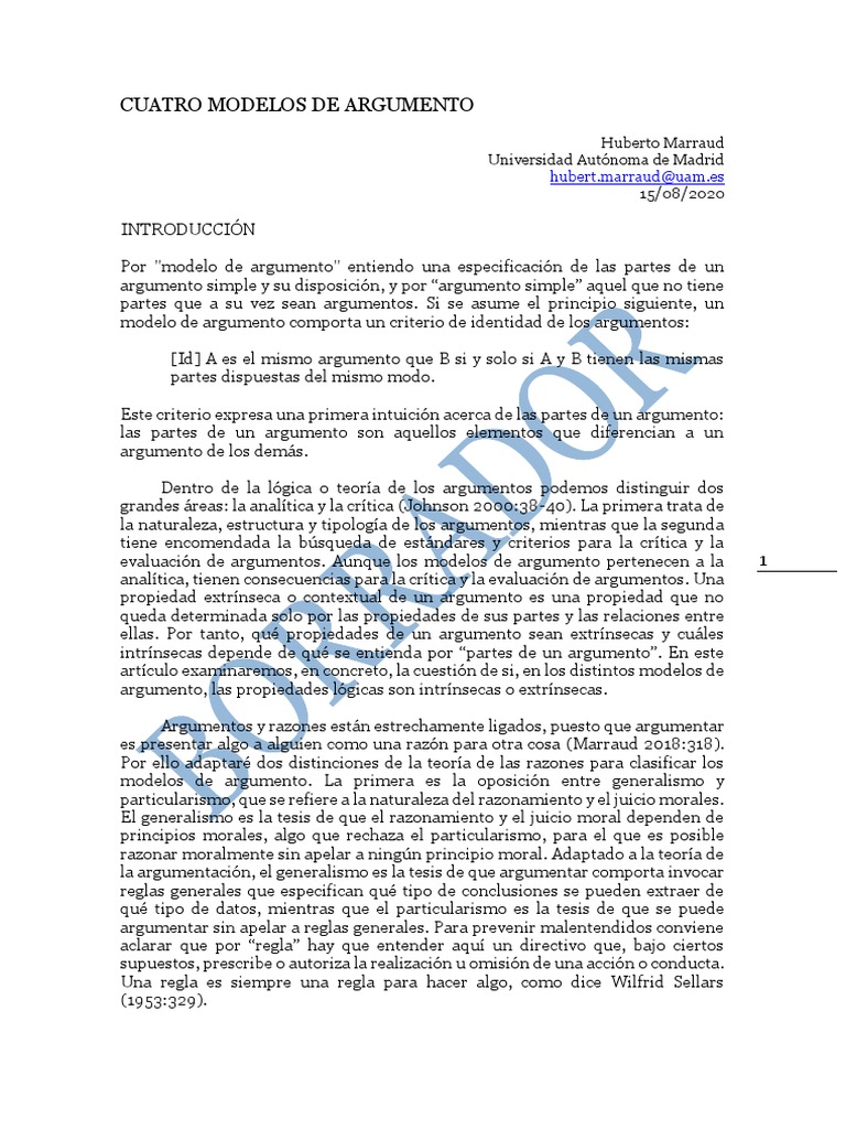 Marraud - (2020) Cuatro Modelos de Argumento | PDF | Argumento | Inferencia