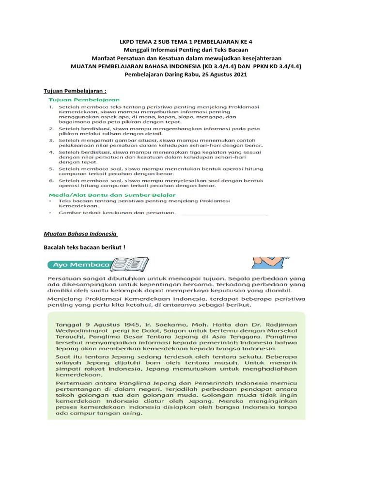 LKPD Tema 2 Sub Tema 1 Pembelajaran Ke 4 | PDF