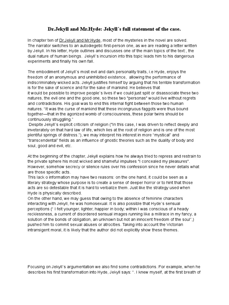 DR - Jekyll and MR - Hyde - Jekyll S Full Statement of The Case. | PDF ...
