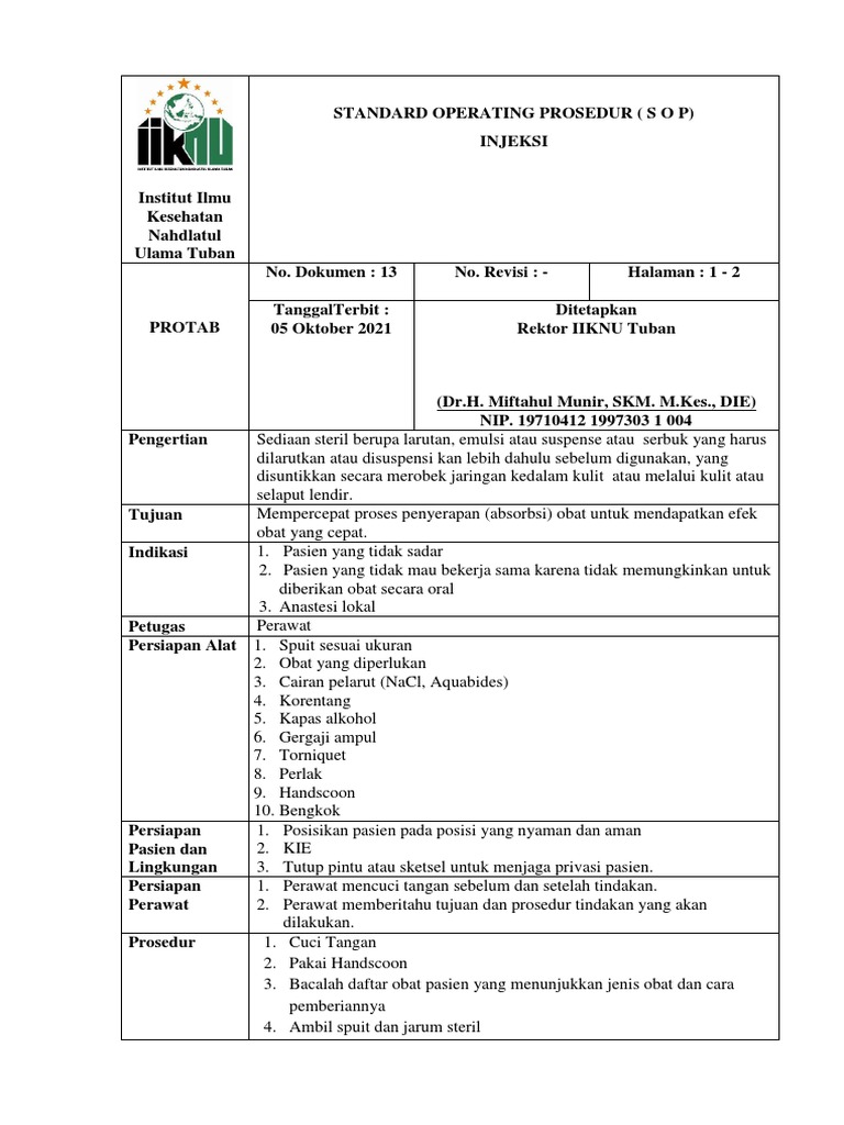 Sop Injeksi 2022 | PDF