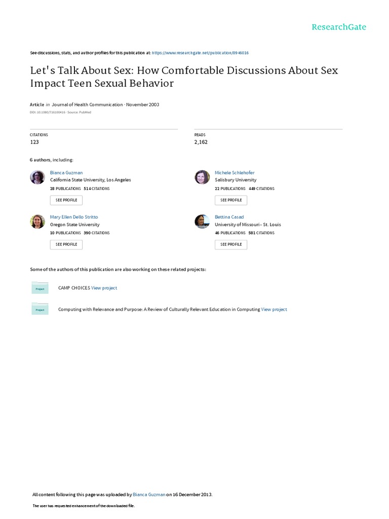 1A1 - Lets Talk About Sex Howcomfortableconversationsinfluencesexbehaiors | PDF | Adolescence ...