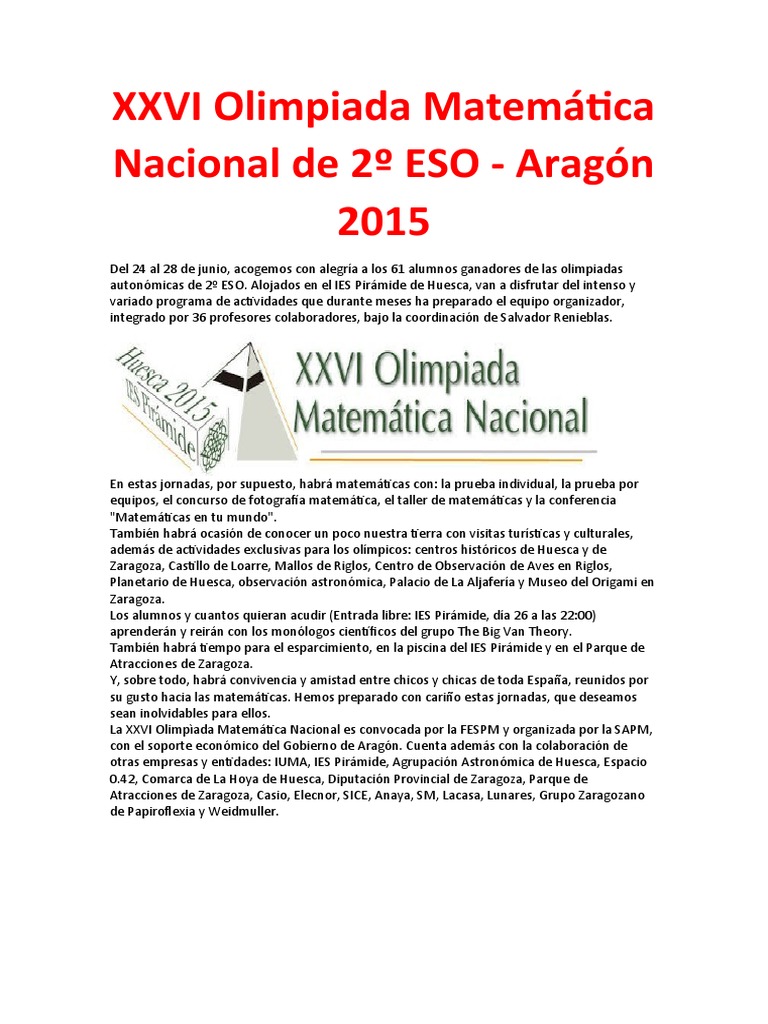 XXVI Olimpiada Matematica Nacional de 2o | PDF