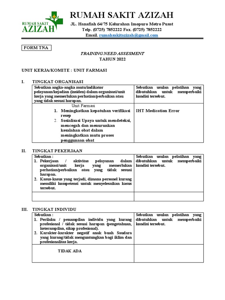 Form TNA | PDF | Bisnis