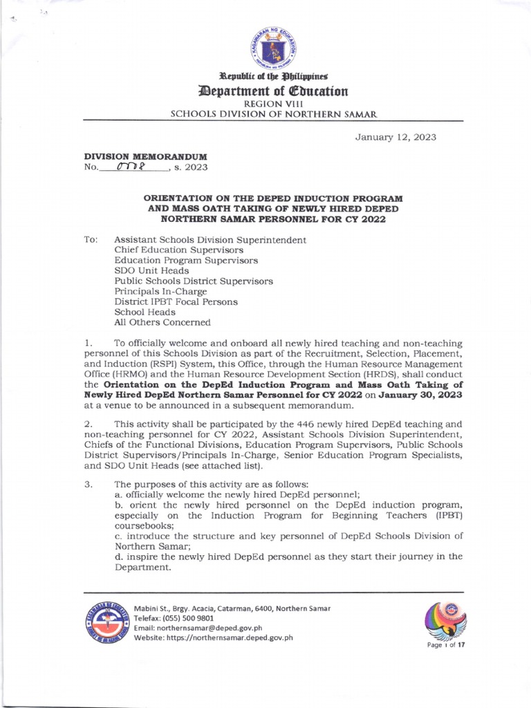 DM - 0008 - S - 2023 Induction Program IPBT Mas Oath Taking | PDF