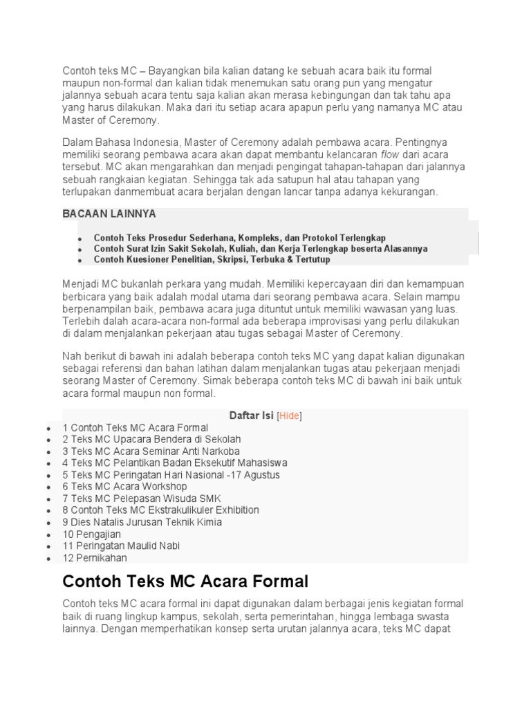 Contoh Teks MC | PDF | Karier & Perkembangan
