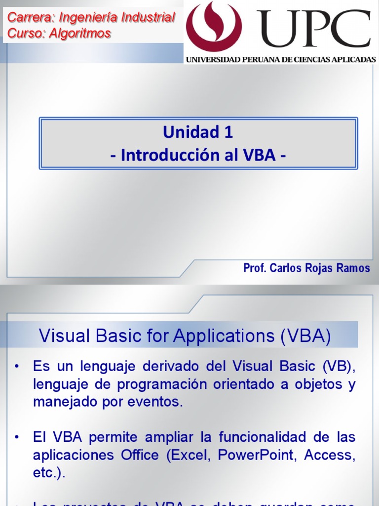 Introducción Al VBA - Semana 2 | PDF | Visual Basic para Aplicaciones | Microsoft Excel
