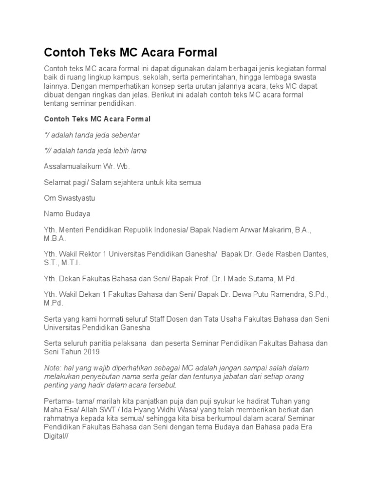 Contoh Teks MC Acara Formal | PDF