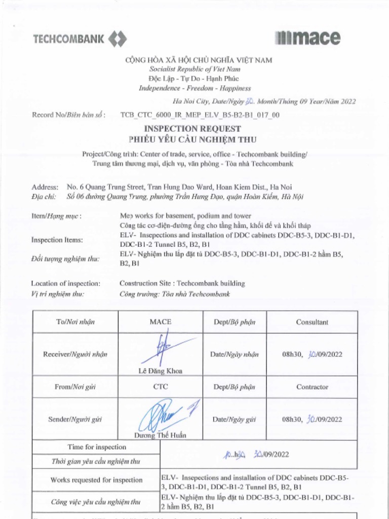 TCB - CTC - 6000 - IR - MEP - ELV - B5-B2-B1 - 017 - 00 NT Lắp đặt tủ điện DDC-B5-3, DDC-B1-D1 ...