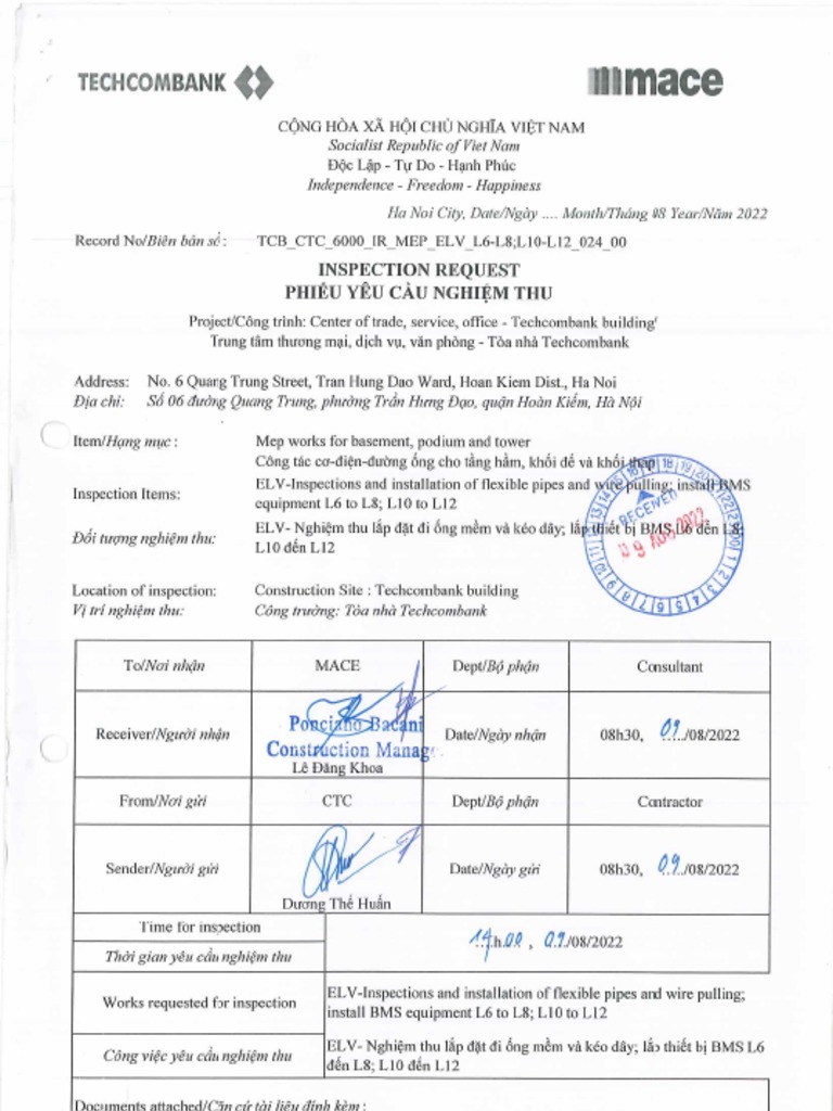 TCB - CTC - 6000 - IR - MEP - EL - L16-L8,L10-L12 - 024 - 00 NT lắp đặt ống mềm và kéo dây, lắp ...