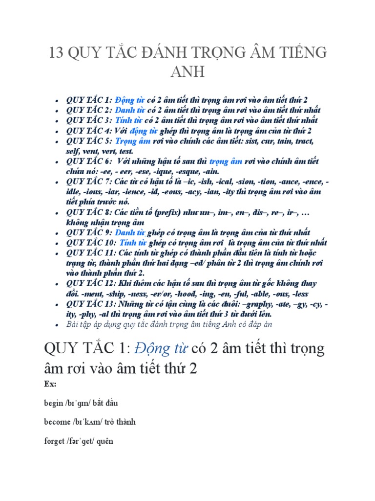 13 QUY TẮC ĐÁNH TRỌNG ÂM TIẾNG ANH | PDF
