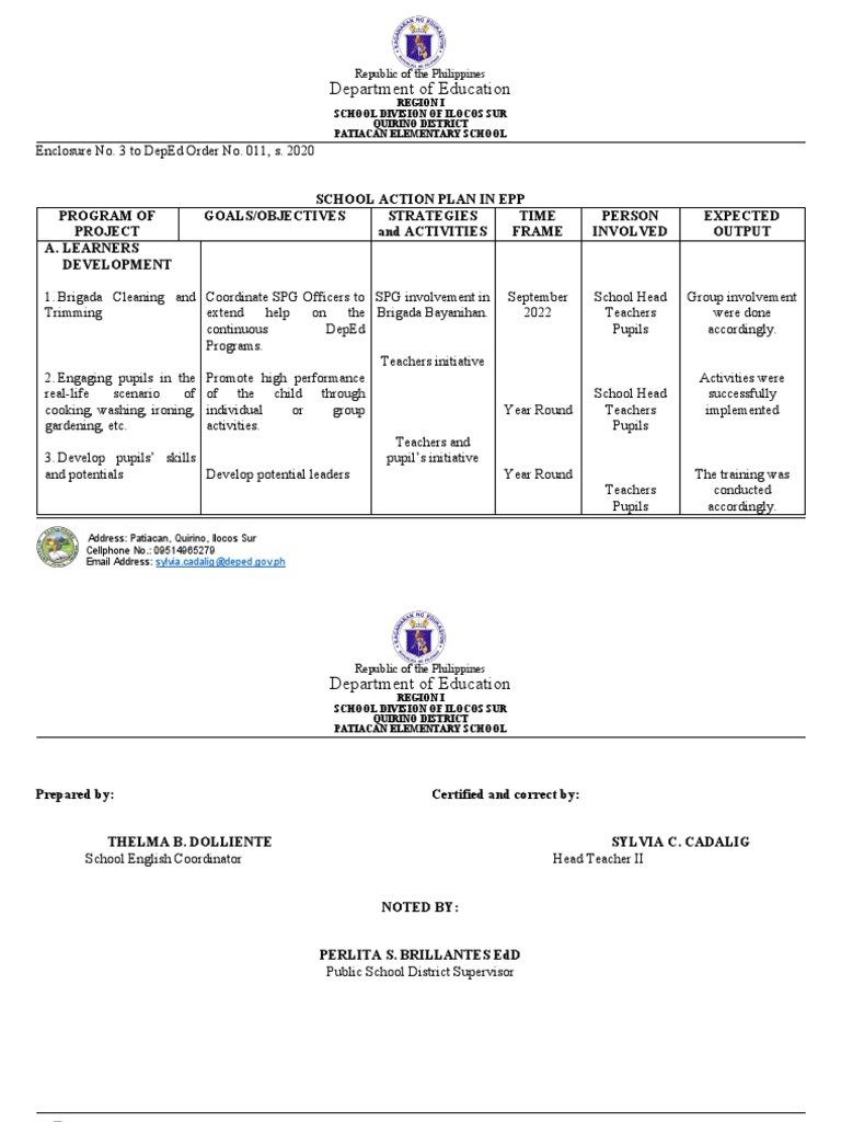 Epp Action Plan | PDF | Cognition | Behavior Modification