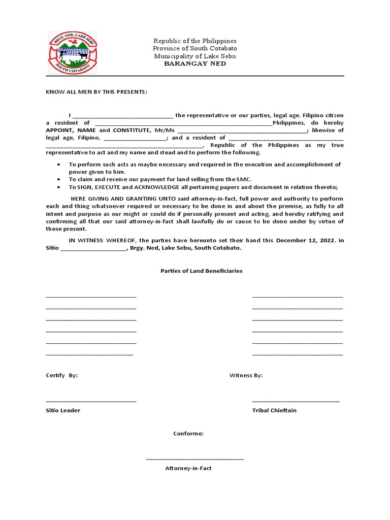 Appointment of Attorney-in-Fact to Represent Land Beneficiaries in the Sale and Transfer of Land ...