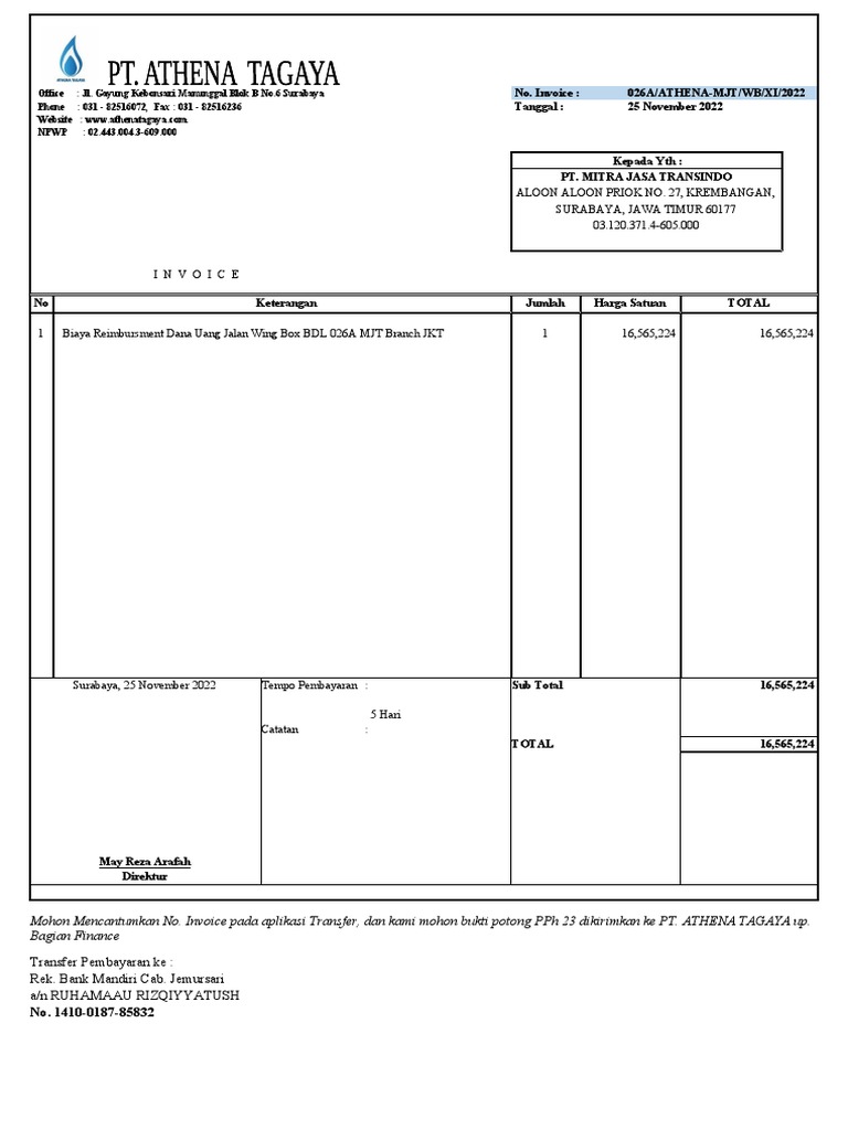 Template Invoice WB Ds DSD Ob 2022 Bdl026 (A B C D) | PDF