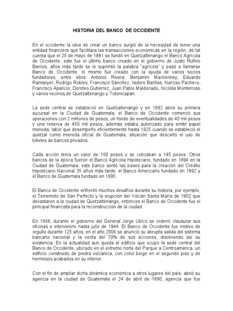 Historia Del Banco de Occidente | PDF | Bancos | Guatemala
