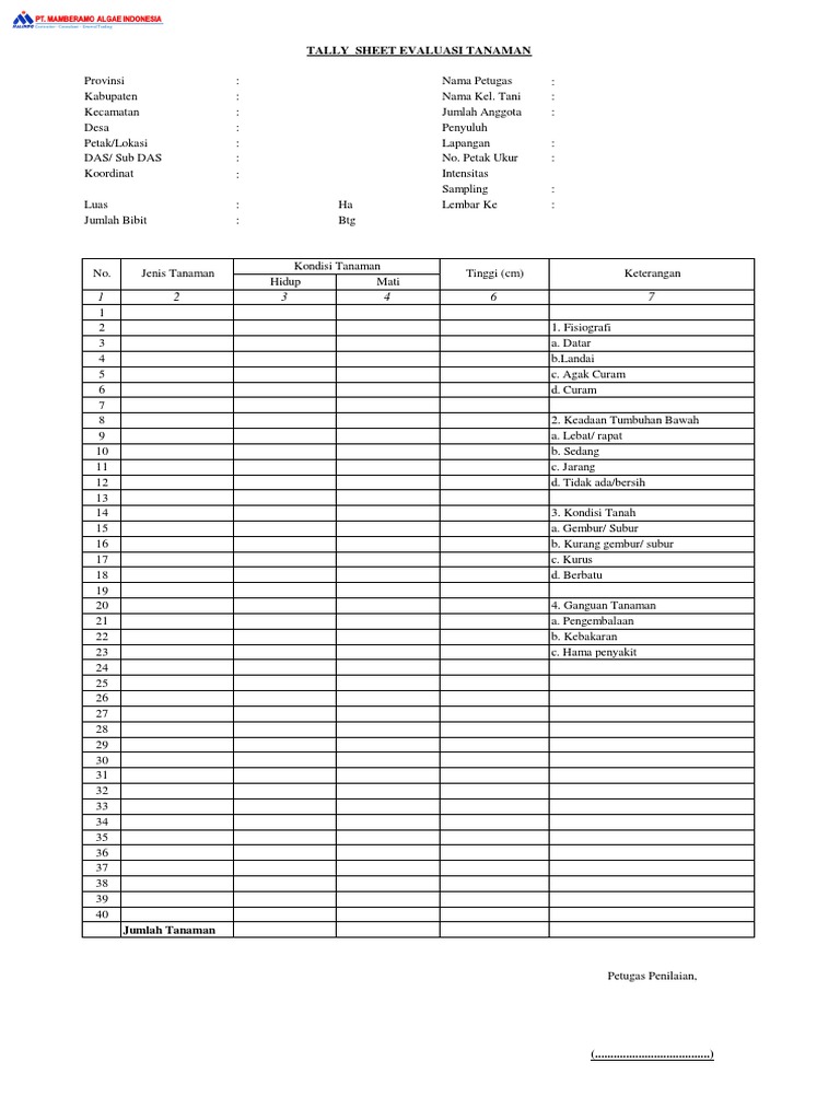 Tally Sheet Penilaian - RHL P0 300 Ha Batam FIX | PDF