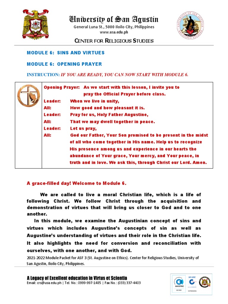 Augustine's Ethics: Sins and Virtues Module | PDF | Augustine Of Hippo | Virtue