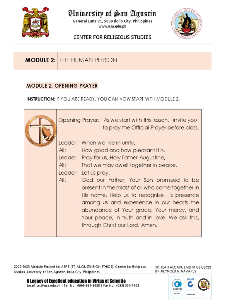 Asf 3 Module 2 The Human Person | PDF | Augustine Of Hippo | Image Of God