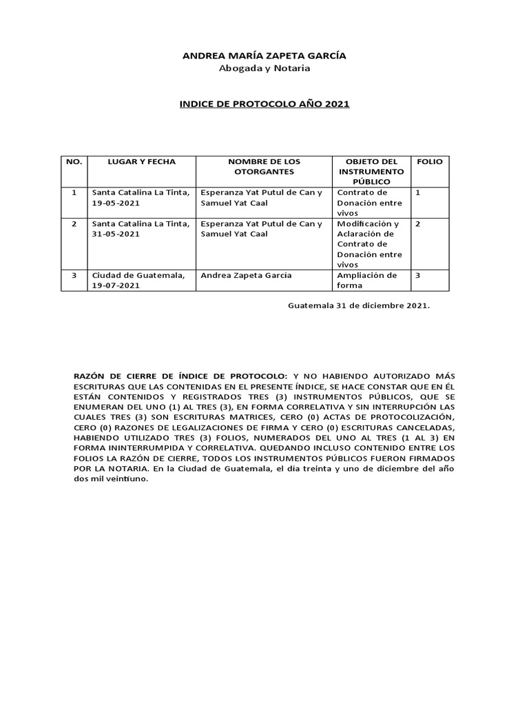 Índice Protocolo Notarial 2021 | PDF | Ley común | Derecho Civil ...
