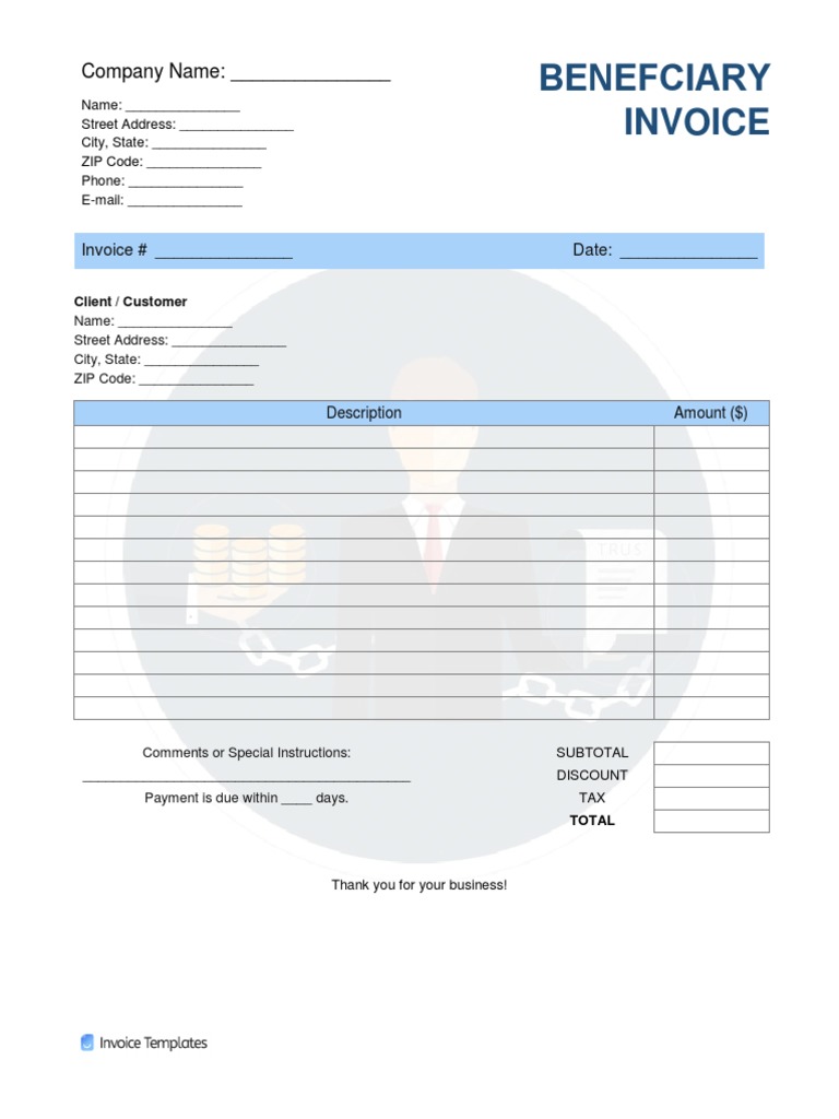 Beneficiary Invoice Template | PDF | Finance & Money Management