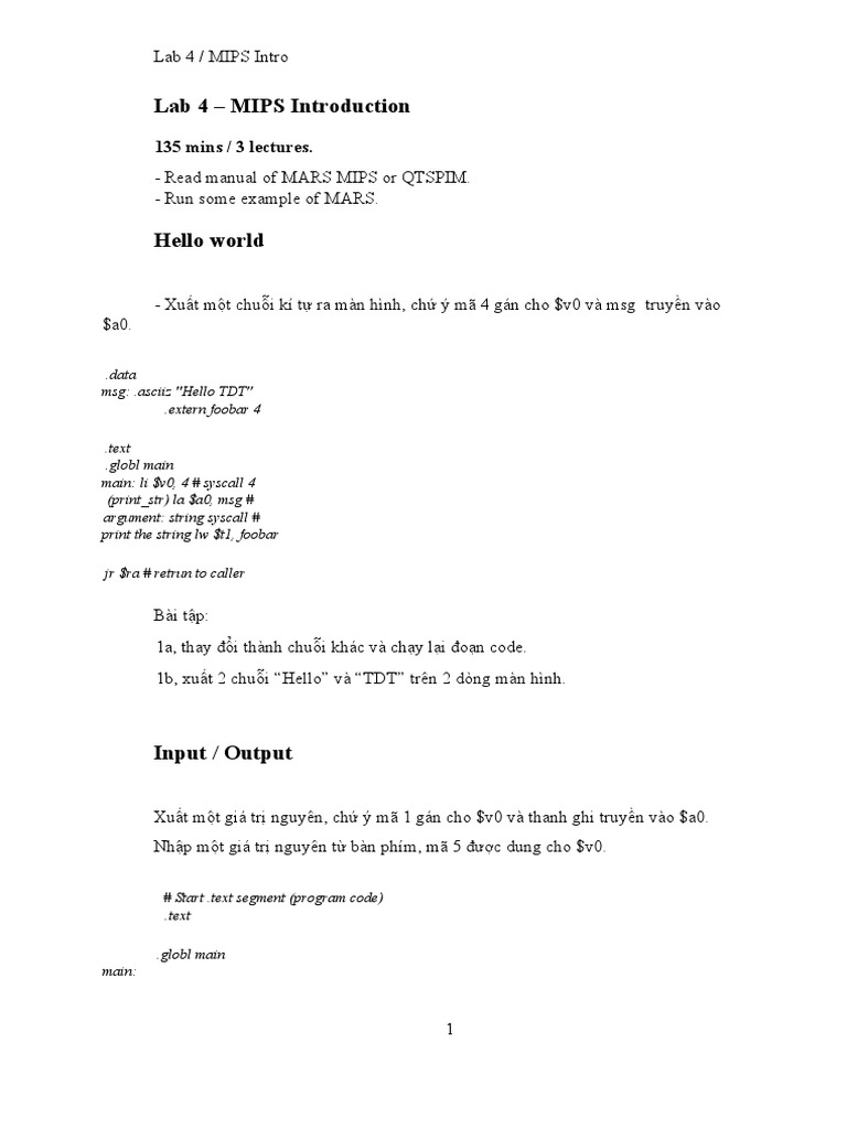 LAB 4 - MIPS INTRODUCTION | PDF LAB 4 - MIPS INTRODUCTION | PDF