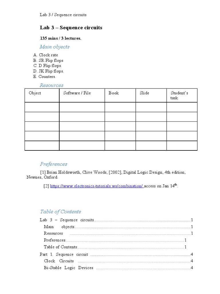 Sequence Circuits and Flip-Flops Lab | PDF | Logic Gate | Computing