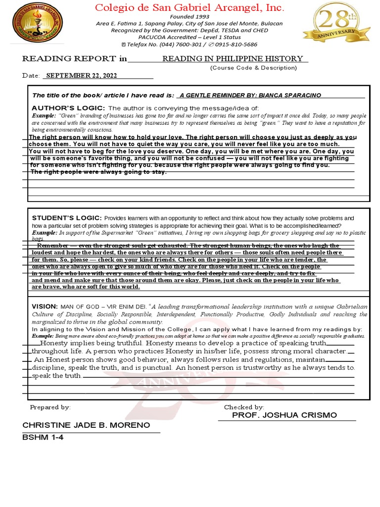 Reading Report in Reading in Philippine History | PDF | Primary Sources ...