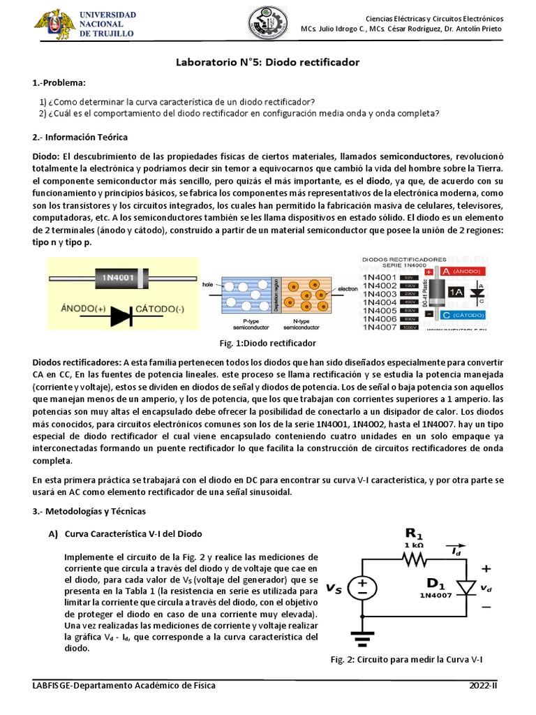 Lab. N°5 - Diodo Rectificador | PDF | Electrónica | Rectificador