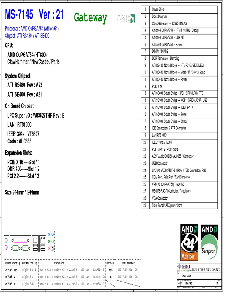 Msi MS-7145 - Rev 2.1 | PDF | Advanced Micro Devices | Usb
