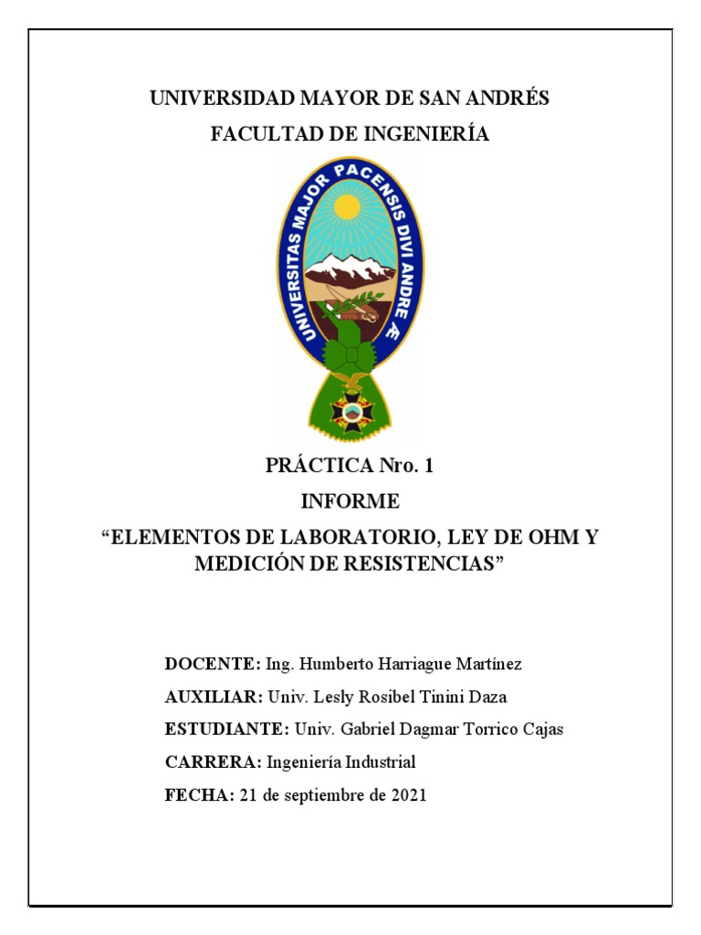 Informe Lab. #1 - Elt 322 - GDTC | PDF | Resistencia Eléctrica y Conductancia | Corriente eléctrica