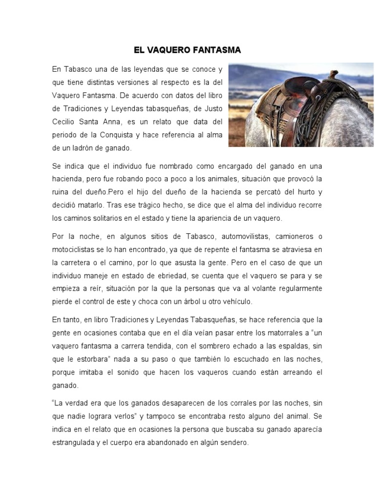 EL VAQUERO FANTASMA LEYENDA. ANGEL GUADALUPE DE LA O CORDOVA | PDF