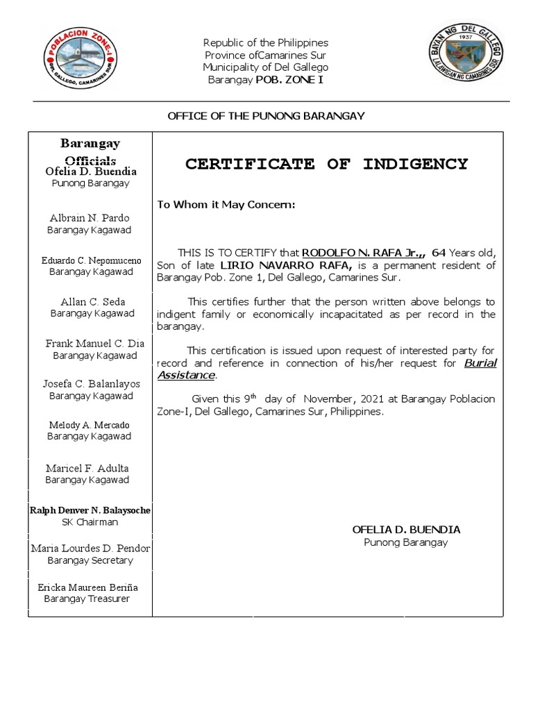 Certificate of Indigenc Burial | PDF