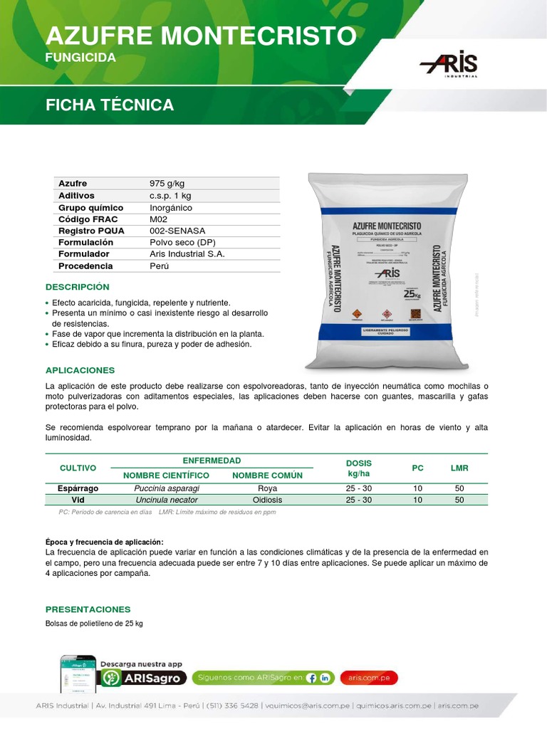 Ficha Técnica de Azufre Montecristo | PDF