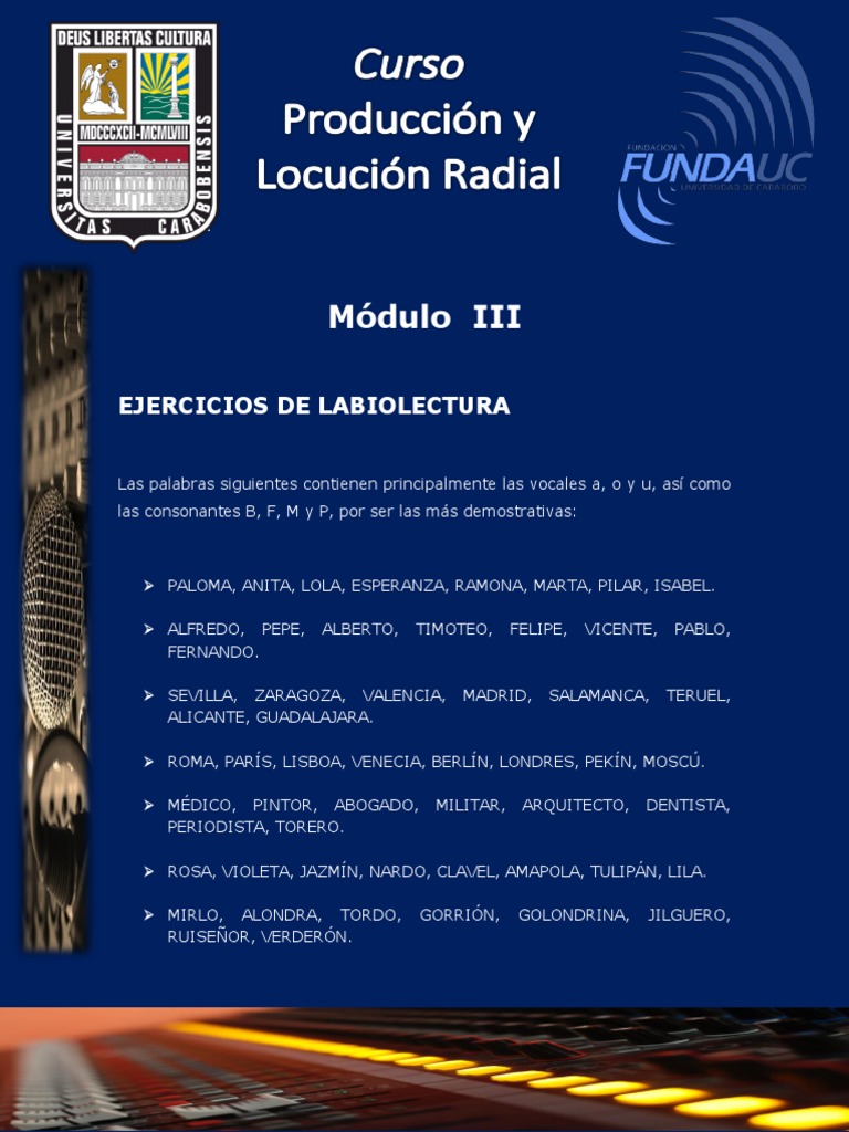 Módulo Iii - Ejercicios de Labiolectura | PDF
