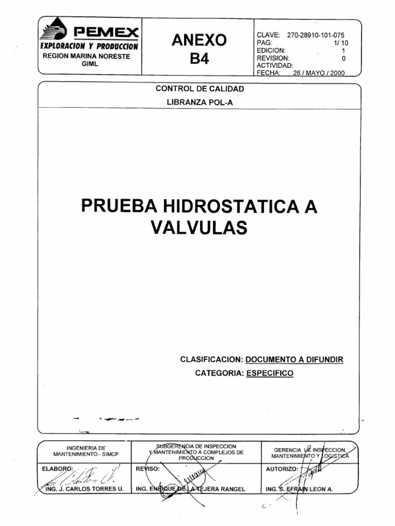 P.101-075 Prueba Hidrostatica A Valvulas | PDF
