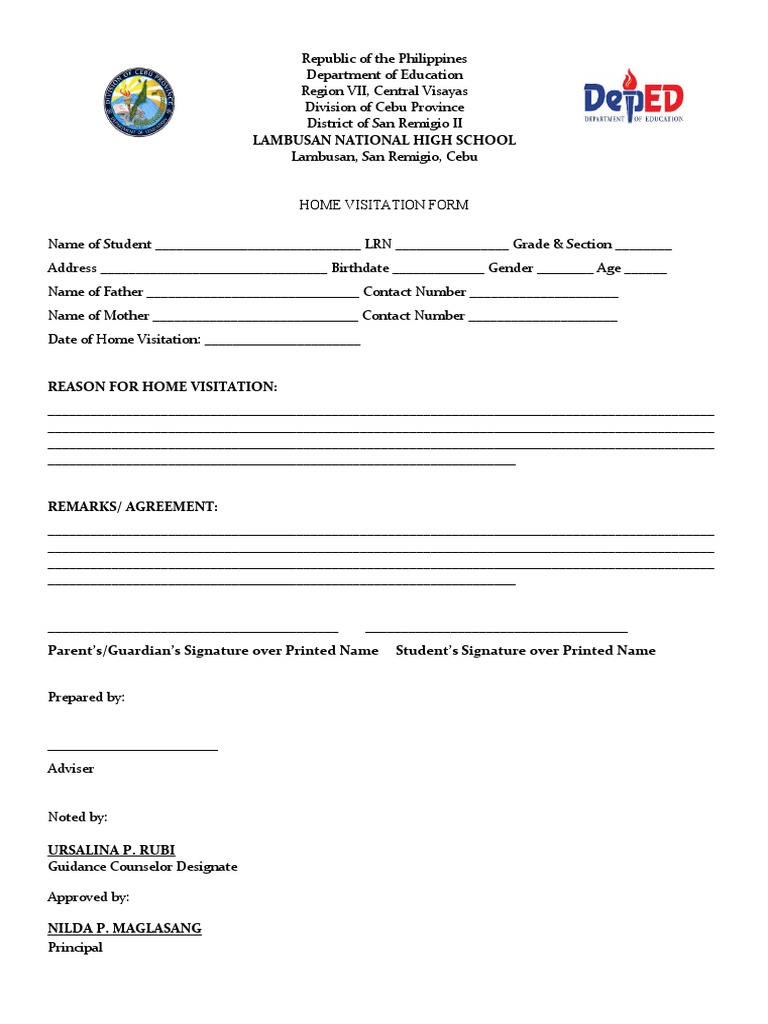 Home Visitation Form | PDF