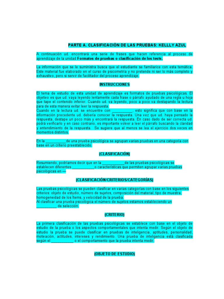 Clasificación de pruebas psicológicas según criterios | PDF | Inteligencia | Aprendizaje