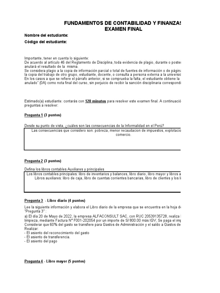 Examen Final Contabilidad | PDF | Contabilidad | Prueba (evaluación)