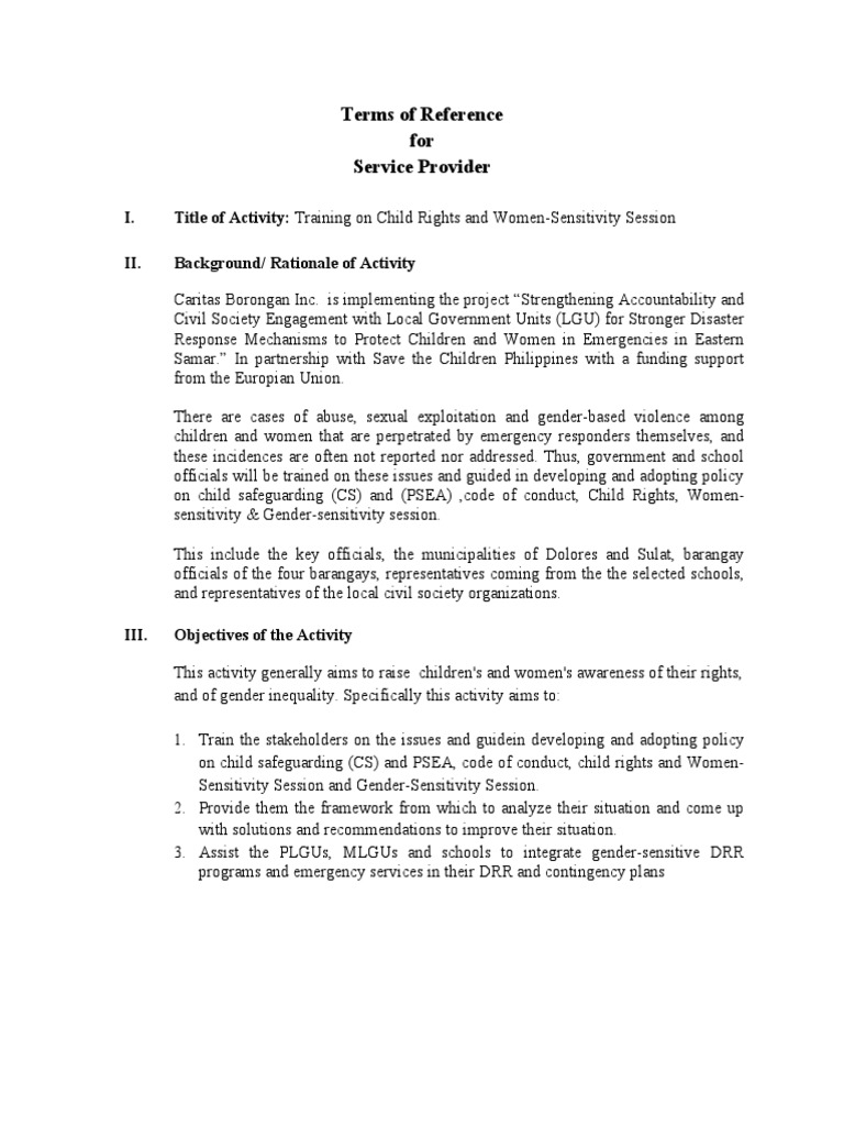 Terms of Reference Outline | PDF | Disaster Risk Reduction | Children's ...