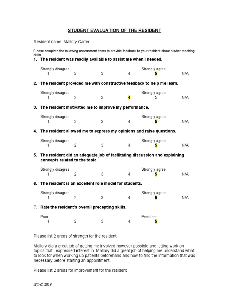 Resident Evaluation Feedback Form | PDF | Teaching Method | Communication