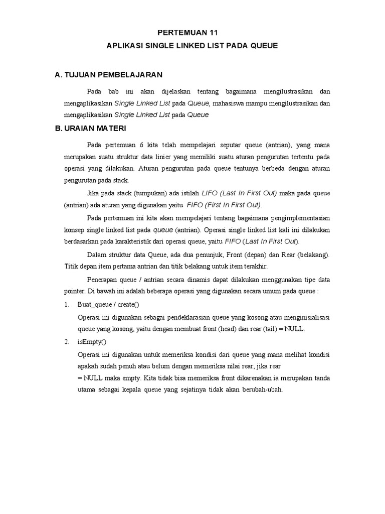 Aplikasi Single Linked List Pada Queue 11 | PDF
