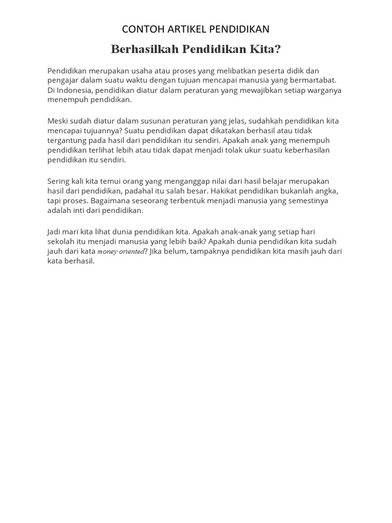 Contoh Artikel Pendidikan | PDF